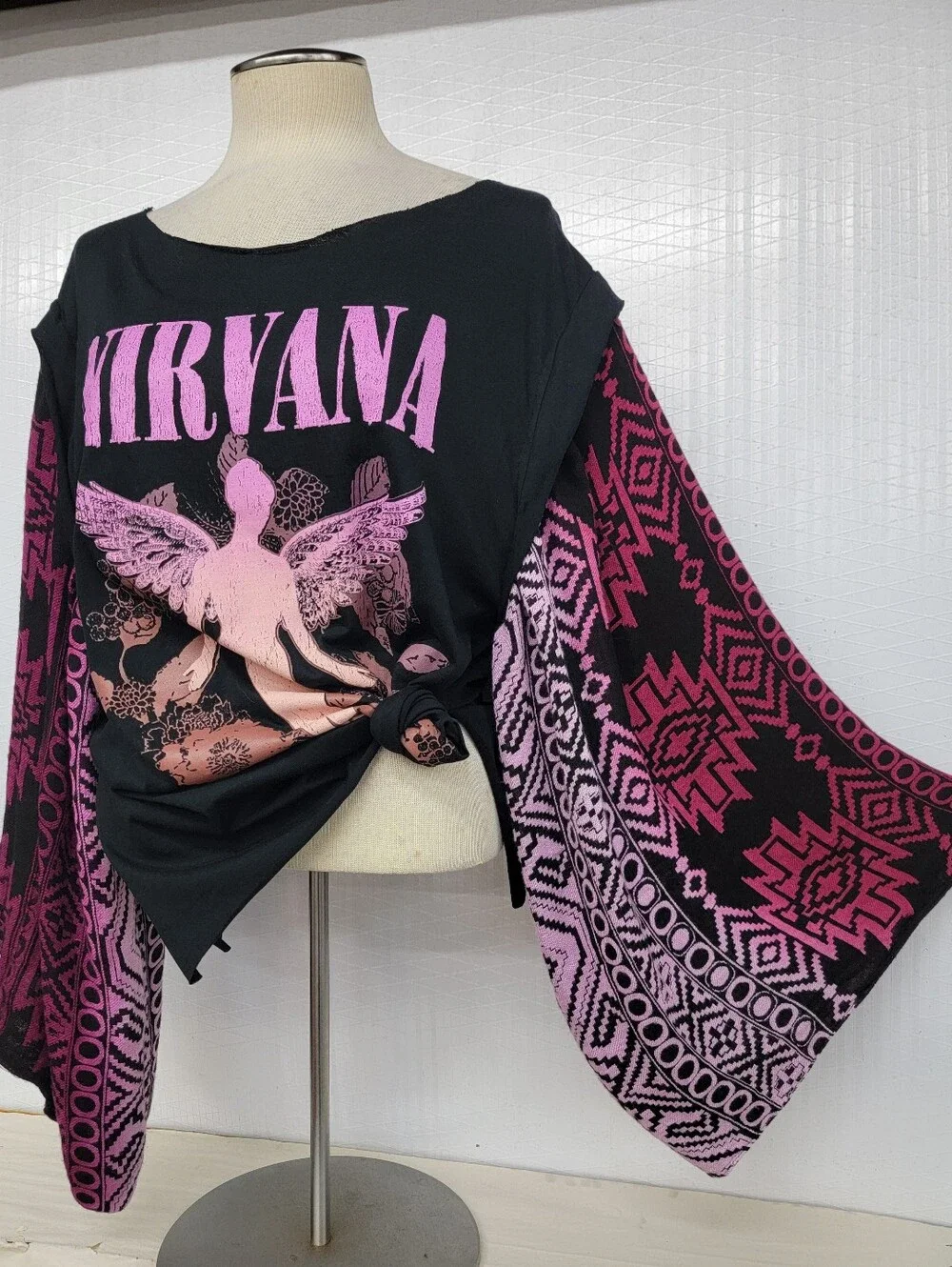 NIRVANA | Tops | Nirvana Rock Band Boho Tee With Bell Sleeves Upcycled ...